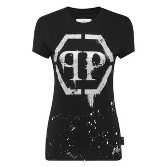 Philipp Plein Femme, Tops, Noir, Taille: 36 FR T-shirt Col Rond Pure Fit Hexagon