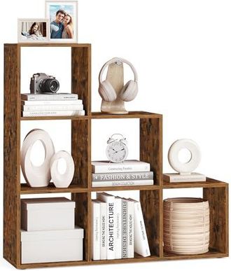 Vasagle Biblioth&egrave;que, &Eacute;tag&egrave;re Escalier, Cloison S&eacute;parateur, Meuble de Rangement, 6 Compartiments, pour Bureau, Salon, Chambre, Marron Rustique LBC63BX