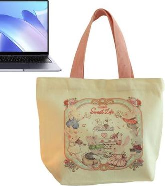 Generic Sac fourre-tout esth&eacute;tique en toile - Sac d&eacute;picerie avec motif lapin - Lavable et portable - Joli sac de courses polyvalent d&eacute;contract&eacute; pour le travai
