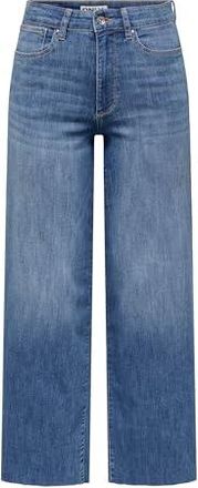 Only Jean pour Femme ONLANN-Madison &agrave; Jambes Larges, Taille Haute, Raccourci, Denim Bleu m&eacute;dium, XS / 32L