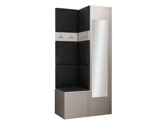 Mirjan24 Garderoben-Set Monati XXV, Kleiderschrank mit Spiegel, Schuhschrank, 2X Kleiderhakenbrett, Gepolstertes Paneel/Wandpaneel, 4 Doppelhaken, Flurgarderob