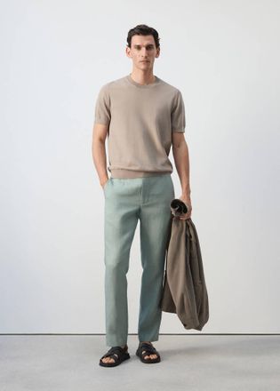 Mango Pantalon 100 % lin slim fit &eacute;meraude - Homme - 38 - MANGO MAN