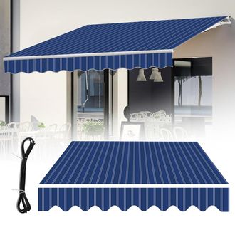 Generic Markise Ersatz Vordach PVC Oxford Tuch Terrassenmarkise Sonnenschutz Abdeckung für Garten Balkon Geschäft Gaststätte Cafe(Blue Stripe,4.6x3.4m)