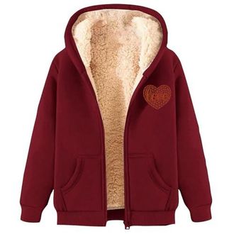 Generic Sweat à capuche zippé pour femme avec fermeture éclair intégrale, tendance, chaud, léger, imprimé Y2K, bordeaux, M