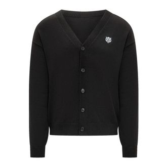 Kenzo Homme, Pulls, Noir, Taille: XS Happy Tiger Embroidered Cardigan