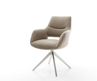 DELIFE Drehstuhl Yago-Flex mit Armlehnen Boucl&eacute; Schlamm Kreuzgestell breit Edelstahl 360&deg; drehbar Wippfunktion Taschenfederkern, Esszimmerst&uuml;hle