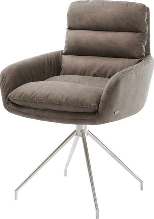 DELIFE Polsterstuhl Abelia-Flex mit Armlehnen Kreuzgestell konisch Edelstahl Mikrofaser Taupe Vintage