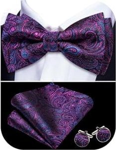 Barry.Wang Ensemble noeud papillon pr&eacute;-nou&eacute; en soie pour homme avec carr&eacute; de poche et boutons de manchette pour mariages et &eacute;v&eacute;nements formels, violet clair, tai
