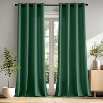 Miulee Voile Gardinen mit ösen Vorhänge Halbtransparent Stores Vorhang Transparente ösenschal Wohnzimmer Schlaufenschal 2er Set 140x280cm Smaragdgrün