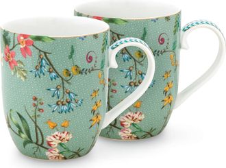 Pip Studio 51002247 Jolie Flowers Blue Becher mit Henkel klein Set2