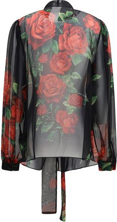 Dolce & Gabbana Rose-Print Silk Chiffon Blouse - Black