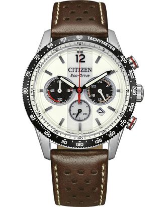 Citizen Eco-Drive Racing Chronograph, Leder wei&szlig;, 39.9mm Herrenuhr CA4714-04A