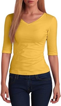 Generic T-shirt pour femme avec col en V et manches courtes - D&eacute;contract&eacute; - Confortable - Doux - Pour le printemps et lautomne, jaune, XXXXXL