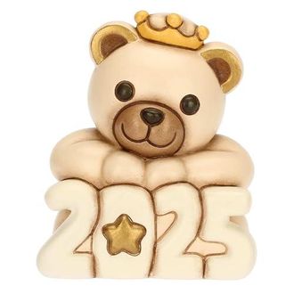 Thun Teddy Frohes Jahr 2025 aus hochwertiger Keramik, Champagner-Version, Weihnachtskollektion, Sammelfiguren, Geschenkidee für Weihnachten, 6,5 x 6,8 x 7,