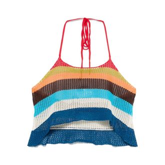 Dsquared2 Femme, Tops, Multicolore, Taille: 38 FR Pull Halterneck Bleu avec Logo Brodé