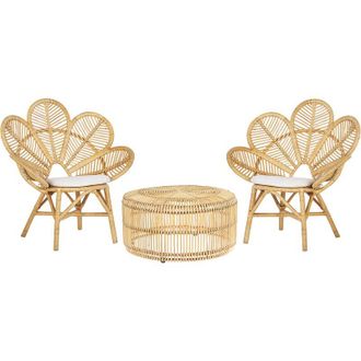 Beliani Petit Salon de Jardin 2 Chaises Fauteuils et Table Basse Ronde en Rotin Naturel pour Int&eacute;rieur et Ext&eacute;rieur au Style Boho et Rustique Beliani