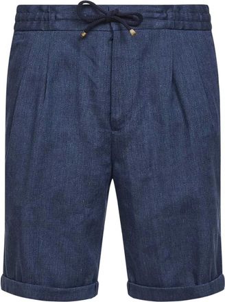 Brunello Cucinelli Homme, Shorts, Bleu, Taille: 3XL Bermuda Chevron en Lin et Laine