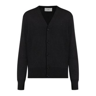 Ami Woll-Strickjacke mit gesticktem Logo - - Knitwear - Herren - Schwarzk - L