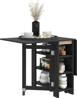 HOMCOM Klappbarer Esstisch, klappbarer K&uuml;chentisch, mit R&auml;dern, klappbaren Fl&uuml;geln, Ablagen, bis zu 4 Personen, f&uuml;r Wohnzimmer, Kleiner Raum, 120x60x75 cm, S