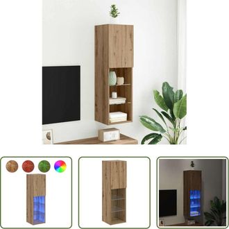 vidaXL Meuble mural - Meuble TV avec lumi&egrave;res LED ch&ecirc;ne artisanal 30,5x30x102 cm