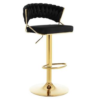 Woltu Tabouret de Bar avec Dossier Tissé et Repose-Pieds, Tabouret Pivotant, Hauteur Réglable, Base Évasée en Métal + Siège Rembourré en Velours, Noir, BH42