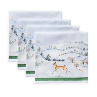 Maison d'Hermine Lot de 4 serviettes en tissu 100 % coton r&eacute;utilisables - Pour No&euml;l, lautomne et le quotidien - Lavables pour table &agrave; manger ou mariage (Snowy World, 4