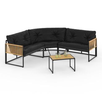 IDMarket Set Di Mobili Da Giardino Bassi Rio A 6 Posti Con Struttura In Metallo E Corde Effetto Rattan E Cuscini Neri