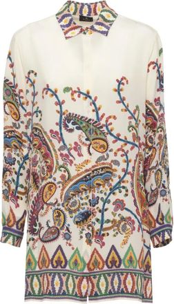Etro Femme, Blouses et Chemises, Multicolore, Taille: 38 FR Chemise Longue en Soie avec Imprim&eacute; Cachemire Floral Plac&eacute;