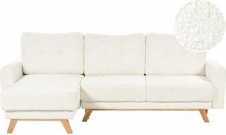 Beliani 3-Sitzer Ecksofa Wei&szlig; Boucl&eacute;-Bezug mit Chaiselongue Rechtsseitig Schlaffunktion L-Form Steppung Skandi Schlafsofa Wohnzimmer Ausstattung