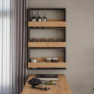 Vicco &eacute;tag&egrave;re pour verres &agrave; vin Repose, Ch&ecirc;ne dor&eacute;/anthracite, 60x98cm, Vicco