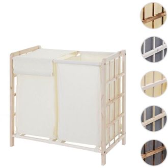 Mendler Mendler - Corbeille &agrave; linge HWC-B60, sapin, 2 compartiments, 60x60x33cm, 68l