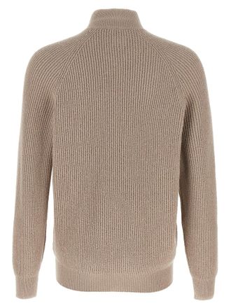 Brunello Cucinelli Half-Ribbed Cotton Gauze Cardigan - Beige