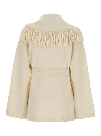 Federica Tosi Fringed Wool and Cashmere Cardigan - White