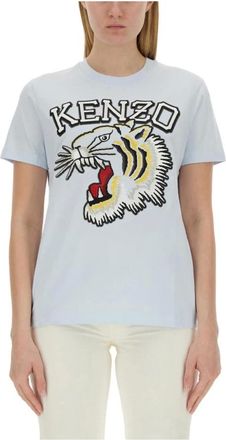 Kenzo Femme, Tops, Bleu, Taille: 36 FR Tiger Embroidered Cotton T-Shirt