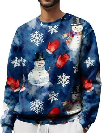 Generic Pull de Noël pour homme, amusant et fantaisie, imprimé graphique, motif imprimé, pull dhiver chaud à col rond, tendance, décontracté, tenue dextérieur