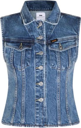 Lois Femme, Blouses et Chemises, Bleu, Taille: 42 FR Panelled Sleeveless Denim Shirt