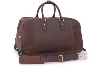 Ashwood Leather Herren Leder Reisetasche mit Rollen - Trolley Handgep&auml;ck Gro&szlig; - mit Abnehmbarer Verstellbarer Schultergurt - Albert - Mud Braun
