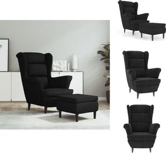vidaXL Ohrensessel mit Hocker Schwarz Samt - Samtsofa - Ohrensessel - Wohnzimmersessel - Bequeme Sessel - Luxussessel
