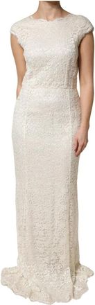 Dolce & Gabbana Femme, Robes, Blanc, Taille: 40 FR Robe Longue Fourreau en Dentelle et Viscose
