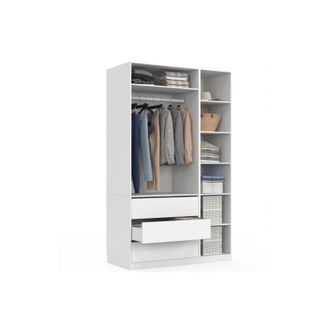 IDMarket Dressing modulable TAYLOR 120 x 55 x 200 cm 2 modules avec penderie + &eacute;tag&egrave;res + tiroirs blanc