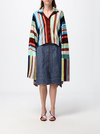 Fendi Kurzes Cape aus Viskose mit bunten Streifen, Kragen und Fransen