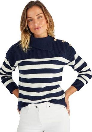 Damart Pull marini&egrave;re &eacute;paule boutonn&eacute;e Femme Bleu Ray&eacute; Taille 38/40