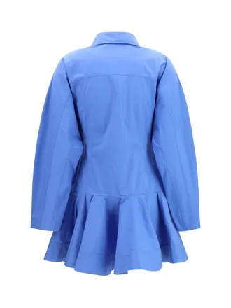 Ganni Womens Cotton Shirt Dress With Balloon Skirt Marina Cotton; Elastane