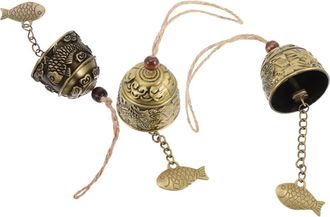 Angoily 3 Stück Vintage Feng Shui Windspiel mit Drachen Fisch Glocken Dekorative Hängende Metall Glocken für Haus Garten Terrasse Fördert Harmonie Schutz und 