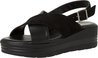 Tamaris Damen Plateau Sandalen Leder Keilabsatz Sommer; BLACK UNI/schwarz; 40 EU