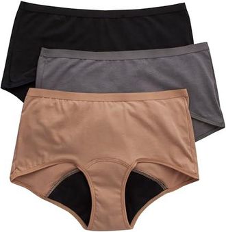 Hanes Womens Fresh & Dry Light Period 3-Pack Boyshort Underwear, Multiple Options Available, 3 Pack-Assorted 1-Moderate Protection, 6