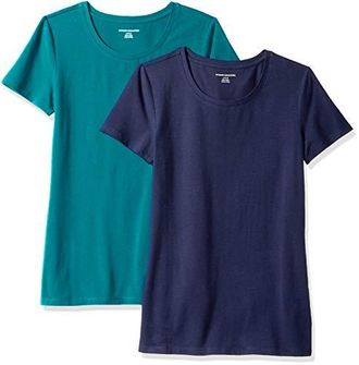 Amazon Essentials T-Shirt Ras-Du-Cou à Manches Courtes, Coupe Standard Femme, Lot de 2, Bleu Marine/Vert Sarcelle, XXL