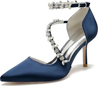 Miyoopark Chaussures de soirée à talons pour femmes avec chaînes, J607 Bleu foncé 3 4 talons, 37 EU