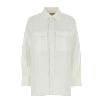 Marine Serre Upcycled Hemd mit zwei Taschen aus Haushaltsleinen - - Blouses & Shirts - Damen - Wei&szlig; - XS