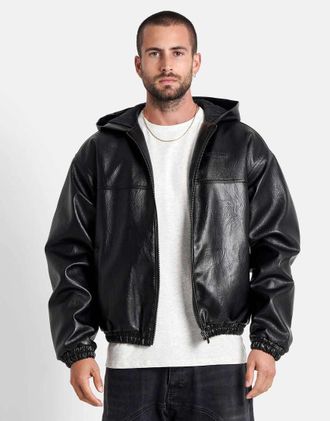 Sixth June Jacke aus Kunstleder in Schwarz mit Kapuze